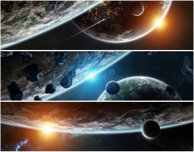 Panorama of Distant Planet System in Space 3D Rendering Elements Stock ...