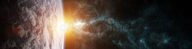 Panorama of Distant Planet System in Space 3D Rendering Elements Stock ...