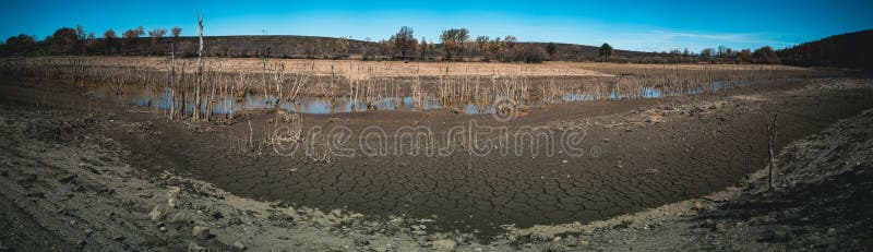 Ultra Wide Panorama of Dry End of the Reservoir Stock Photo - Image of ...