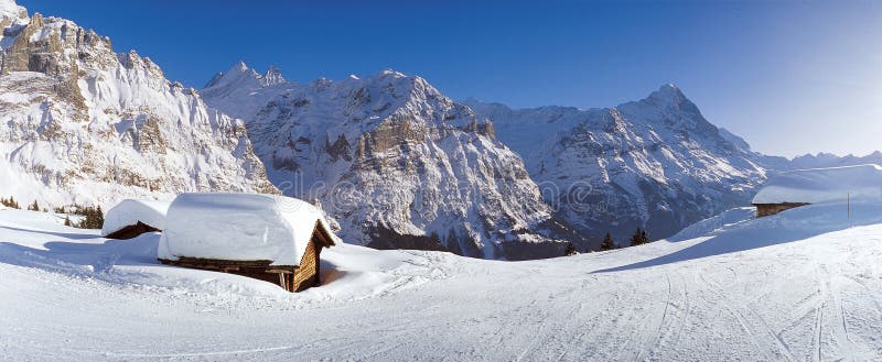 Panorama with Eiger in Winter Stock Photo - Image of overland, white ...
