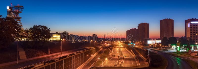 Panorama on Empty City Highway by Night Stock Image - Image of morning ...