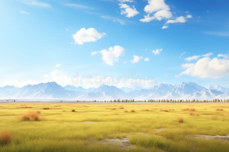Panorama of Endless Grasslands with Distant Mountains Stock Image ...