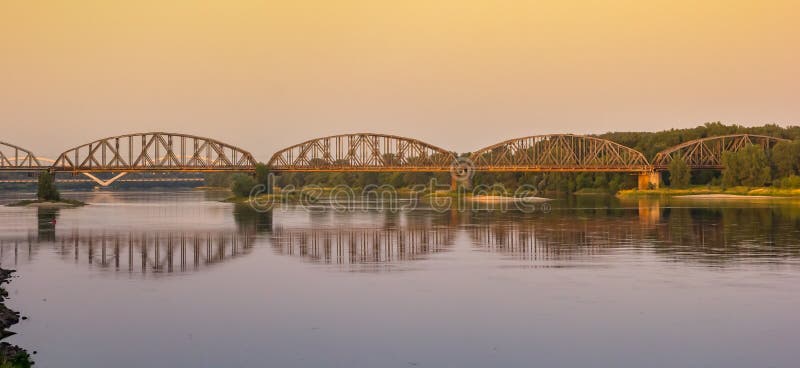 Panorama Evening Light Over the Bridge Crossing the Wisla River in ...