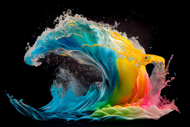 Panorama Exploding Liquid Paint in Rainbow Colors with Splashes ...