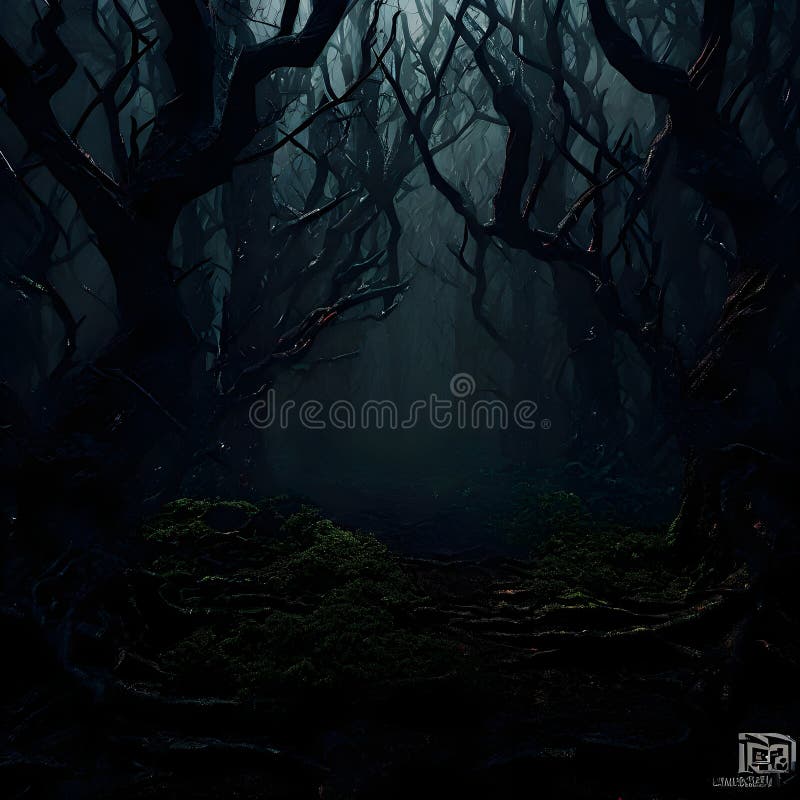 Panorama of a Fabulous Dark Forest. Fabulous Forest Dark Day. Cold ...