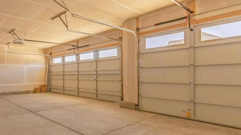 Panorama Frame Interior of an Empty Garage with Two Large Doors and ...