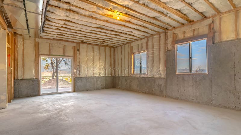 Panorama Frame Interior of Home Construction Ready for Cladding Stock ...