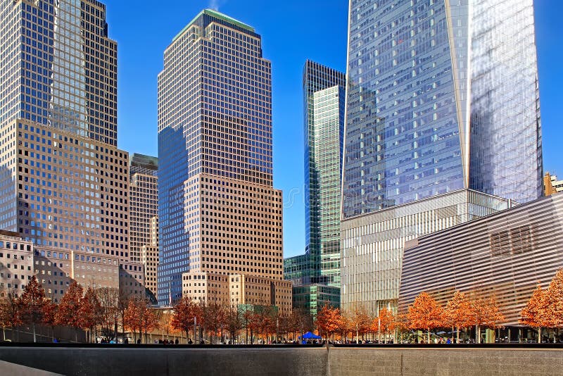 Panorama of the Freedom Tower and Reflecting Pools, New York Stock ...