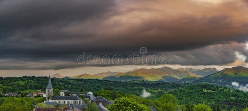 Panorama of the French Pyrenees at Sunset Stock Image - Image of summit ...