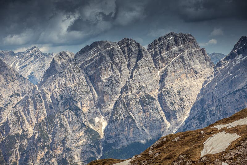 Panorama of Friuli Dolomites Mountain Range with Dramatic Cloudy Sky ...