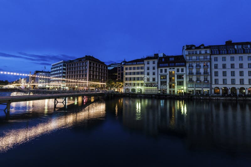 Geneva night scenery stock image. Image of europe, geneva - 7132907