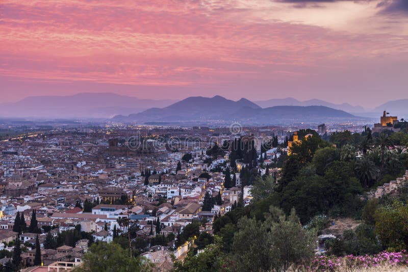 Panorama of Granada at Sunset Stock Photo - Image of spanish, morning ...