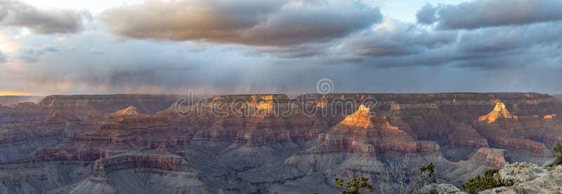 Panorama of Grand Canyon at South Rim Stock Image - Image of sunset ...