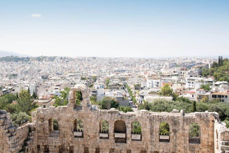 Panorama of the Greek Capitol Athens, from the Acropolis Stock Photo ...