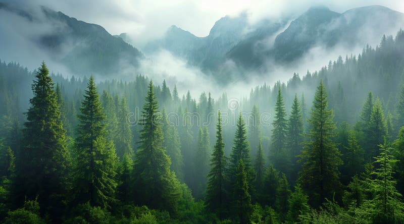 Panorama of Green Forest Landscape with Trees (trunks) Stock Photo ...