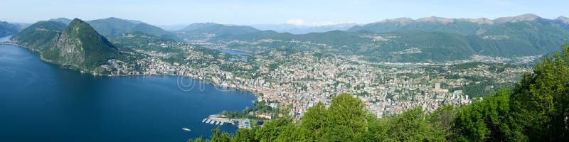 Panorama of the Gulf of Lugano from Mount Bre Stock Photo - Image of ...