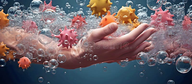 Hand in germ water. stock illustration. Illustration of hands - 305338255