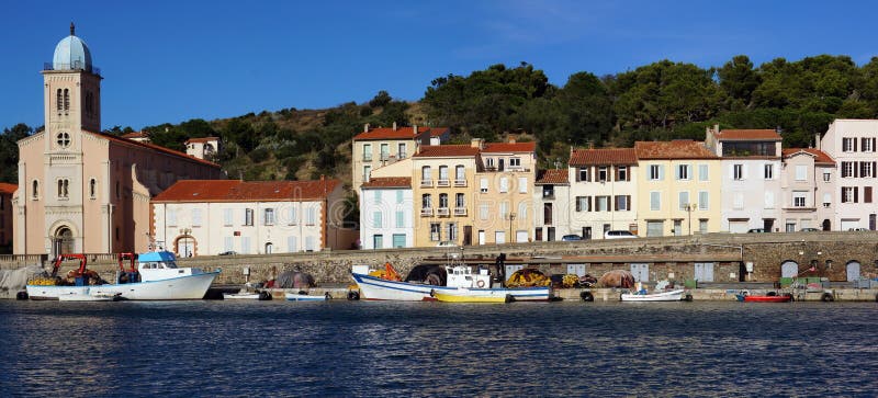Panorama in the Harbor of Port-Vendres Stock Image - Image of building ...