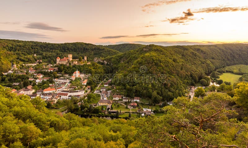Panorama of the Hardegg Castle with Sunset Stock Image - Image of ...