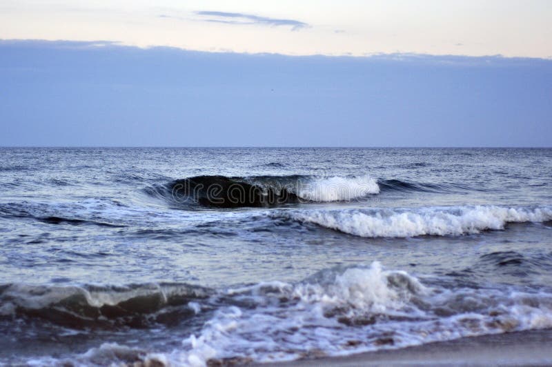 Panorama is the Heavy Wave and Wind at Coast in Evening Twilight Stock ...