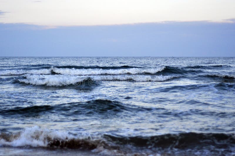 Panorama is the Heavy Wave and Wind at Coast in Evening Twilight Stock ...