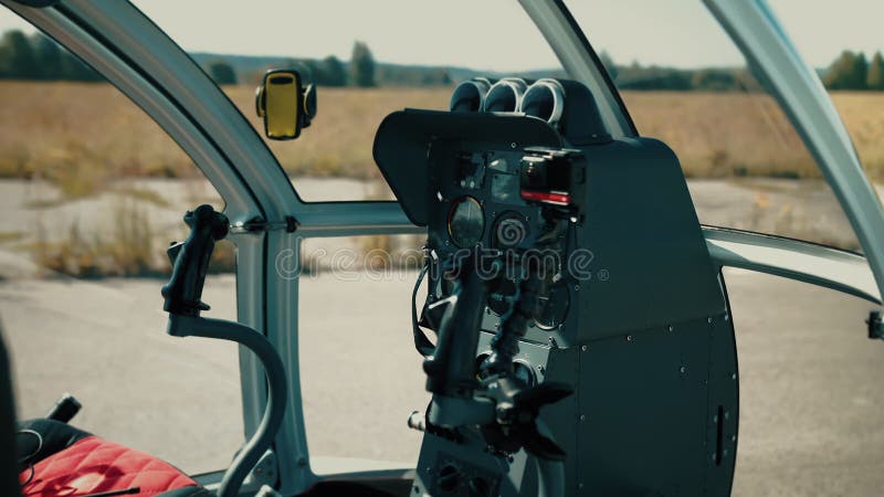 Panorama of the Helicopter Cockpit and Dashboard Inside Stock Footage ...