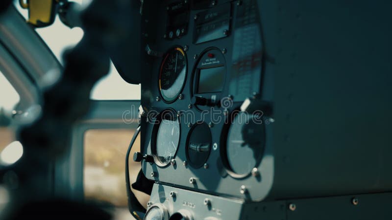Panorama of the Helicopter Cockpit and Dashboard Inside Stock Footage ...