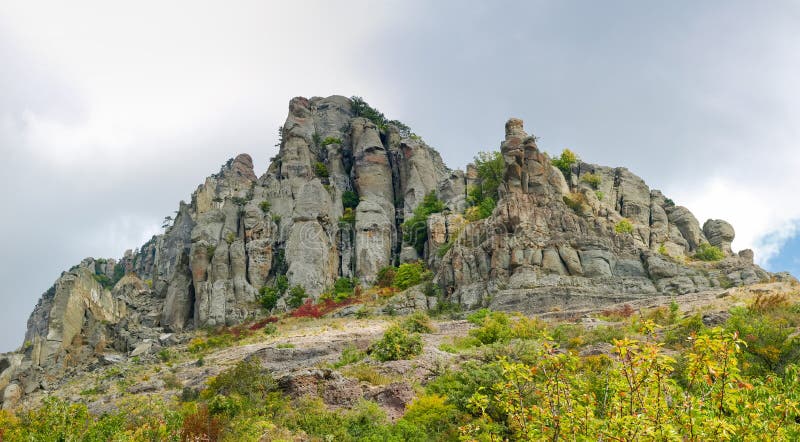 Panorama of the Hillside with Weathered Rocks Stock Image - Image of ...