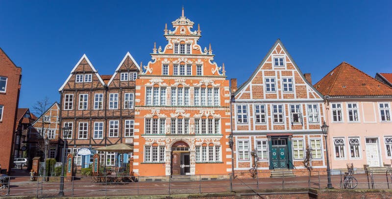 Panorama of Historical Facades at the Old Harbor of Stade Editorial ...