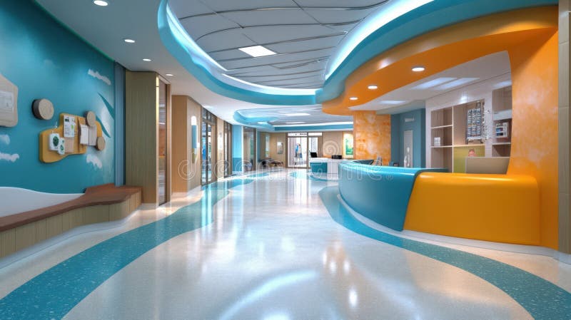 Panorama of Hospital Interior Design 3D Render Stock Illustration ...