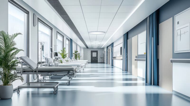Panorama of Hospital Interior Design 3D Render Stock Illustration ...
