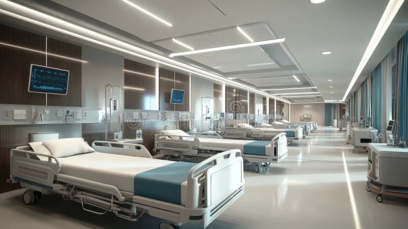 Panorama of Hospital Interior Design 3D Render Stock Illustration ...