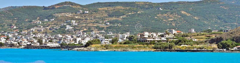 Panorama. the House on the Slope of the Shore. the Island of Crete ...