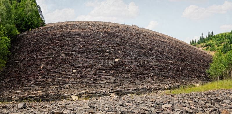 Panorama of a Huge Stone Wall Stock Image - Image of hill, impound ...