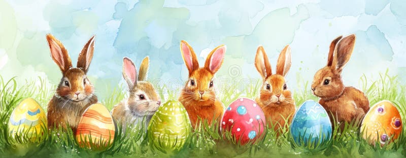 Group of Easter Bunnies stock illustration. Illustration of background ...