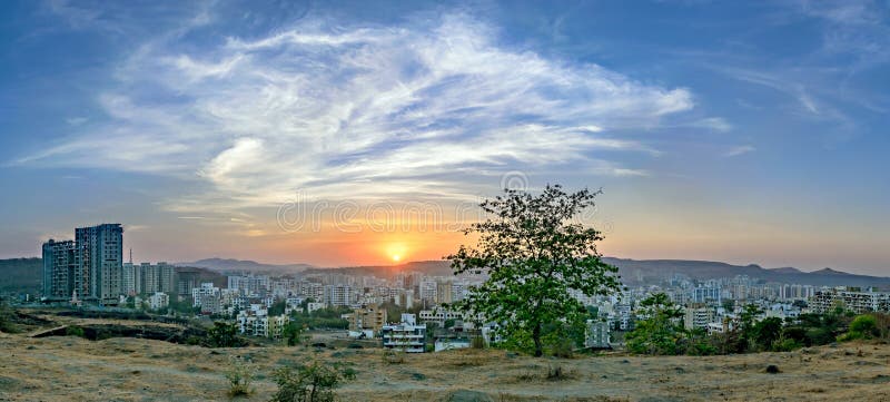 Panorama Image of Beautiful Evening Sky during Sunset in the Pune City ...