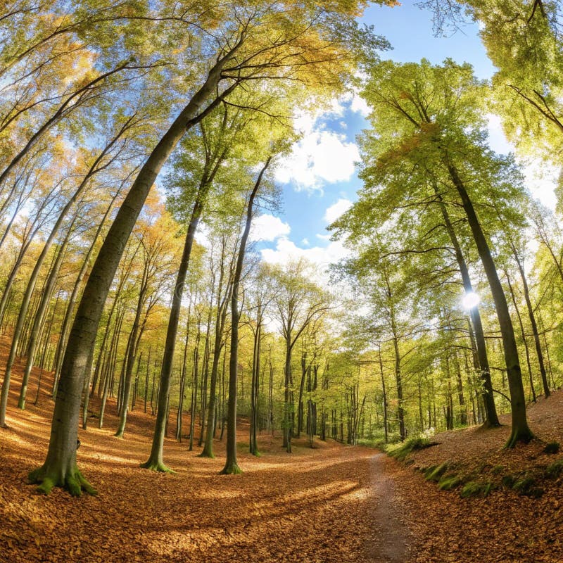 Panorama Image of a Beautiful German Beech Forest Stock Illustration ...