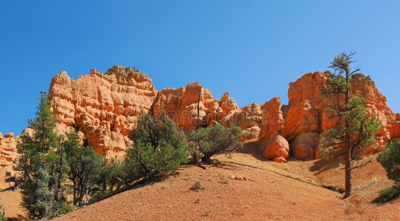 A Panorama Image of the Unique Red Rock Formations in Red Canyon, Utah ...