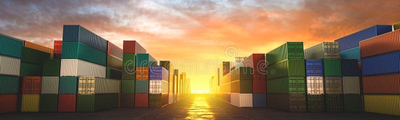 Panorama of Industrial Container Yard for Logistic Stock Illustration ...
