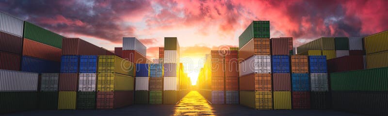 Panorama of Industrial Container Yard for Logistic Stock Illustration ...