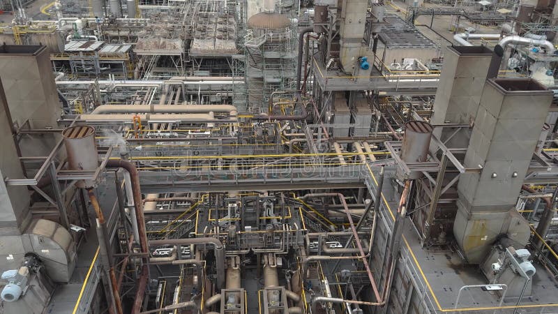Panorama Inside of the Interior of a Chemical Plant or Oil Refinery ...