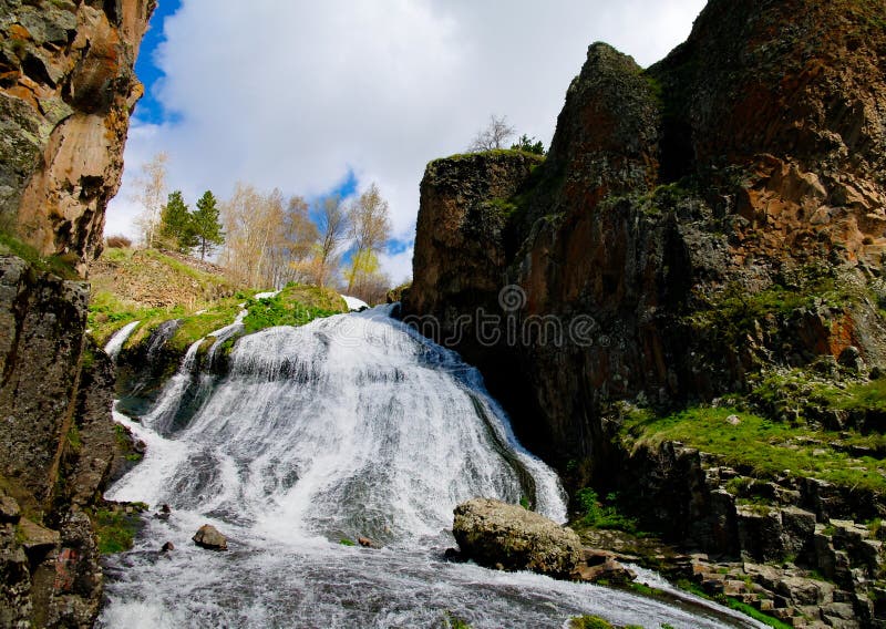 Panorama of Jermuk Waterfall on Arpa River, Armenia Stock Image - Image ...