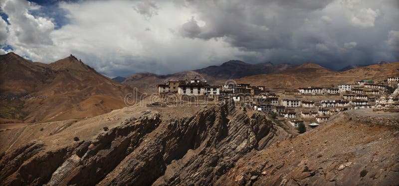 Panorama of Kibber stock photo. Image of tibetan, scene - 27262454