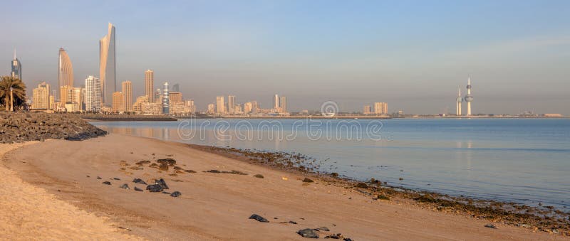 Panorama of Kuwait City from the Beach Stock Image - Image of sand ...