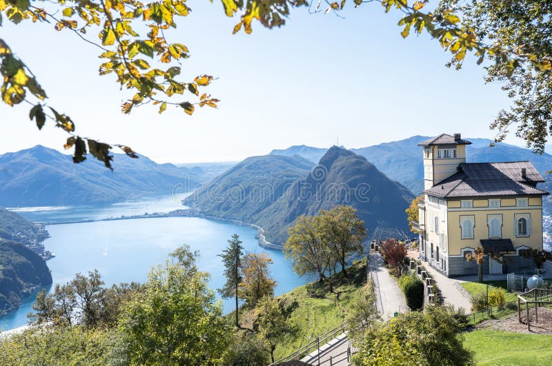 Panorama of Lake Lugano, Switzerland Stock Photo - Image of panoramic ...
