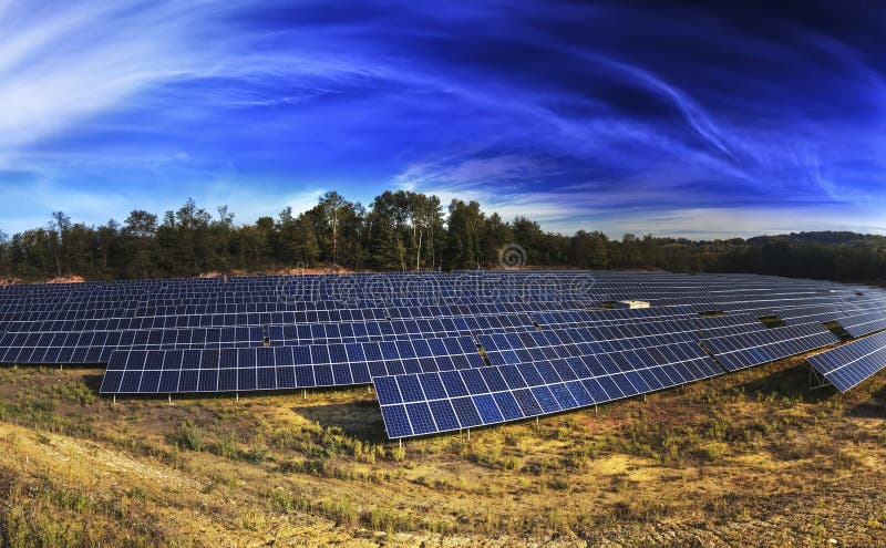 Panorama Landscape with Photovoltaic Solar Panel Farm Stock Photo ...