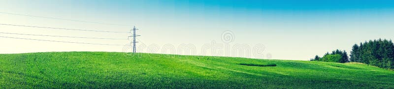 Panorama Landscape with Pylons and Green Trees Stock Photo - Image of ...