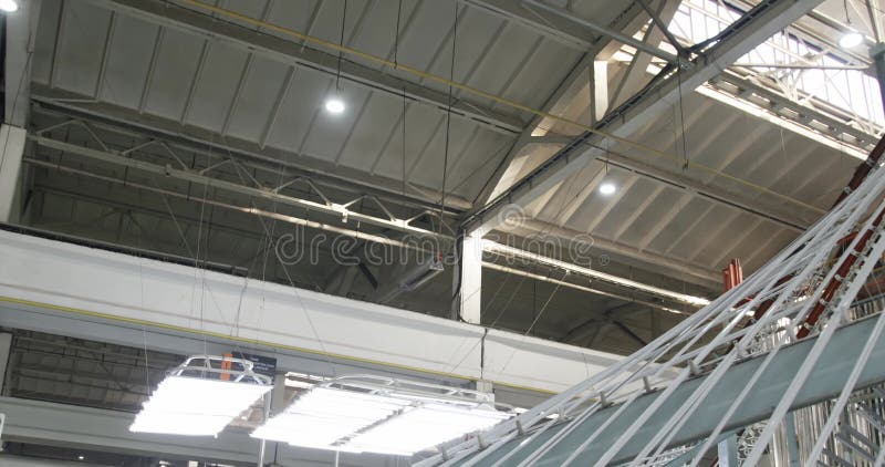 Panorama of a Large Assembly Hall with Metal Structures in a Factory ...