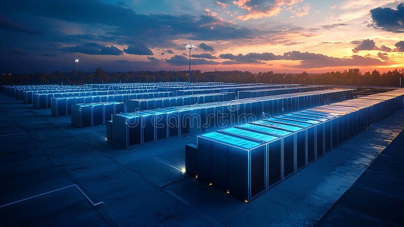 Panorama of Large Data Centers in the Sunset Stock Illustration ...