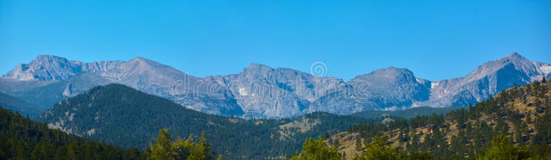 Panorama of Large Mountain Range with Hills of Pine Trees Stock Image ...